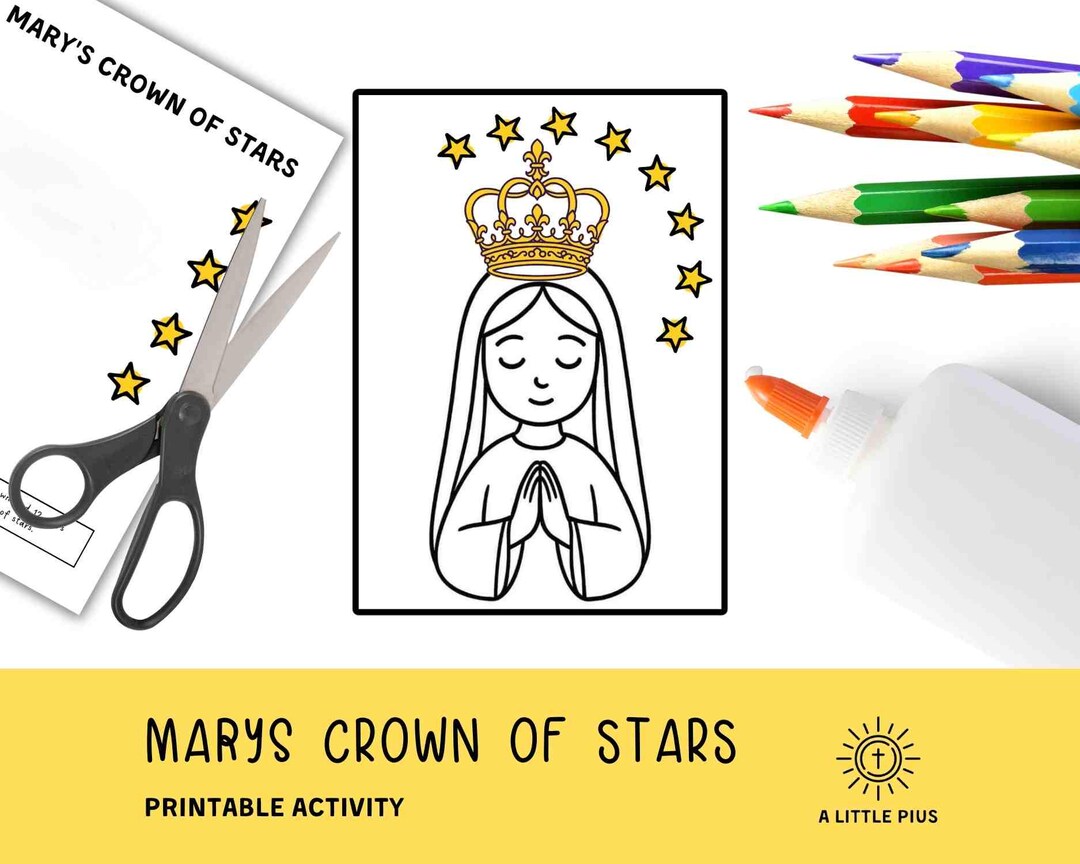 Mary Crown of Stars Printable Worksheets | Crown Stars & Colouring ...