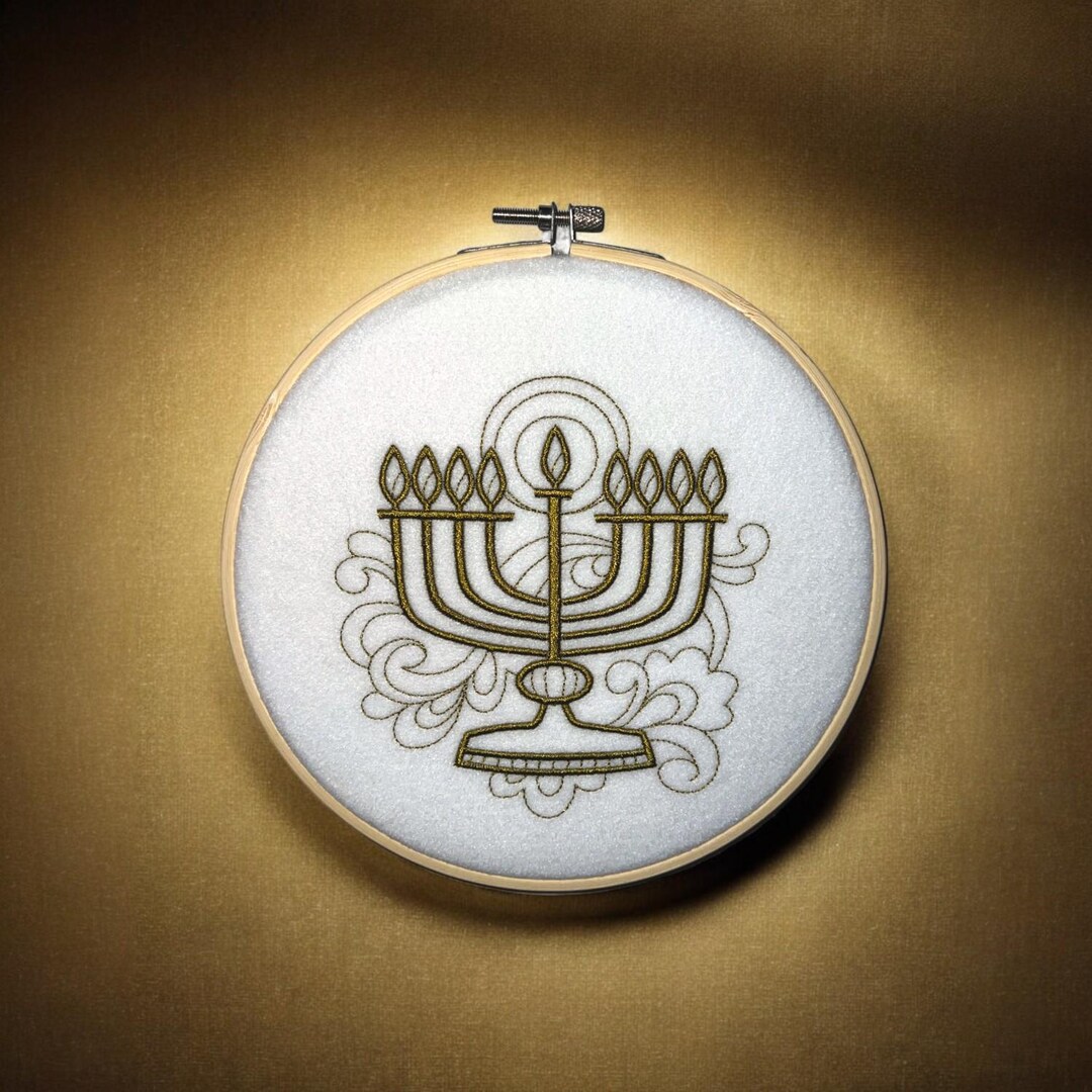 Embroidered Menorah Wall Art, Sheer Stitching in Wooden Frame - Etsy