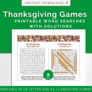 Thanksgiving Game, Printable PDF Word Search, Instant Download for ...