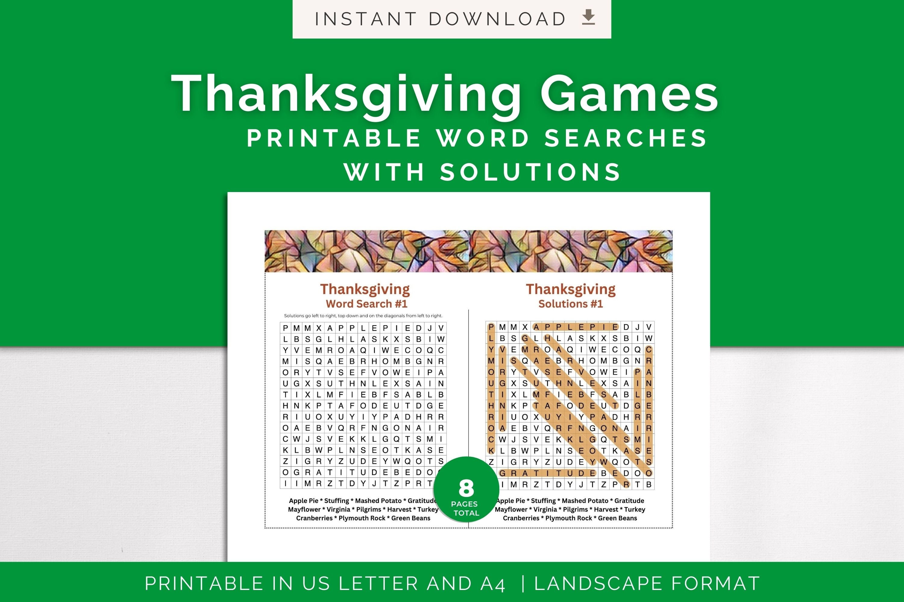Thanksgiving Game, Printable PDF Word Search, Instant Download for ...