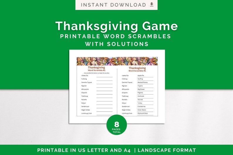 Thanksgiving Printable PDF Word Scramble Puzzle, Instant Download for ...