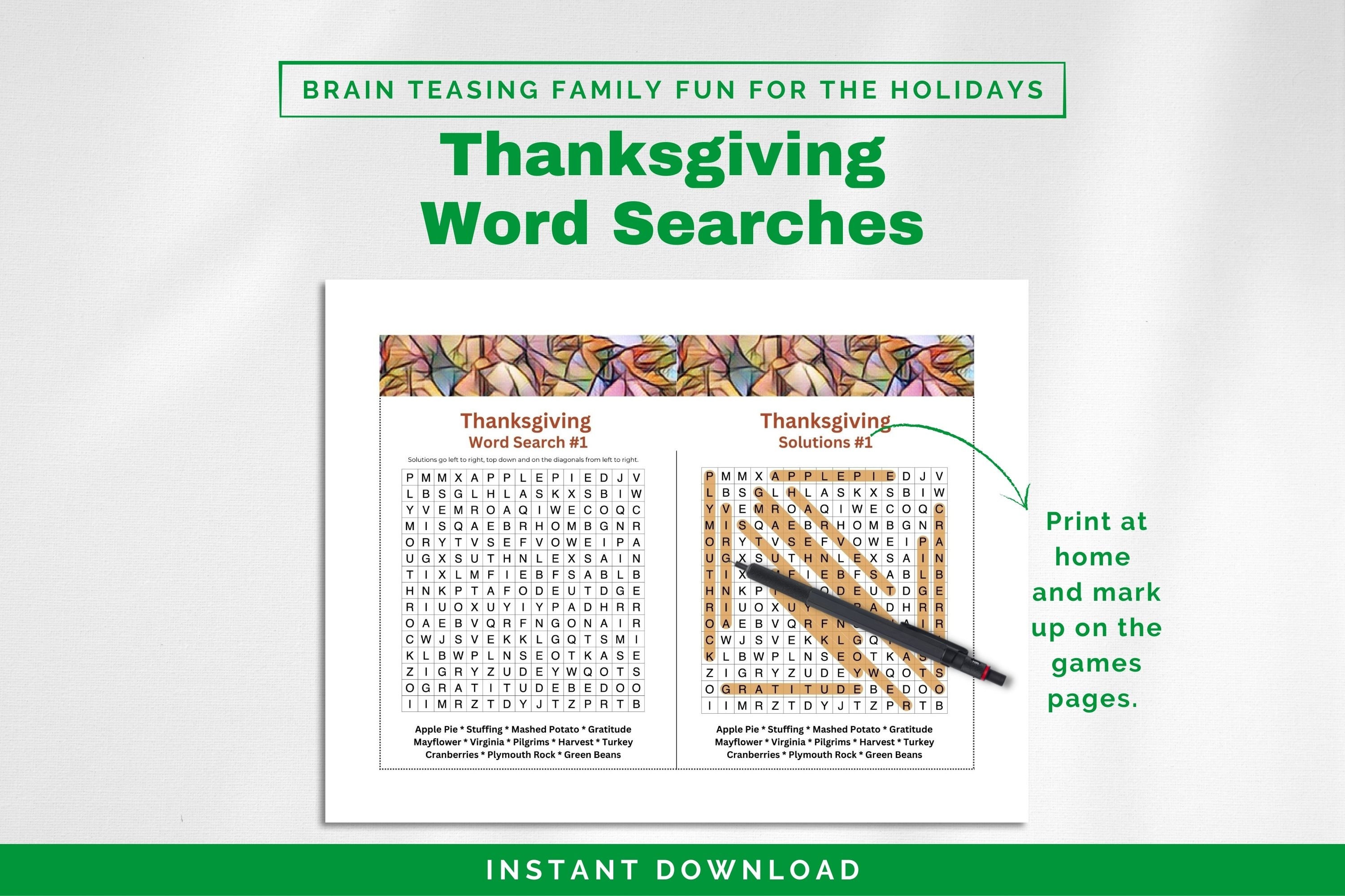 Thanksgiving Game, Printable PDF Word Search, Instant Download for ...