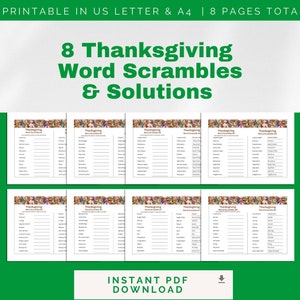 Thanksgiving Printable PDF Word Scramble Puzzle, Instant Download for ...