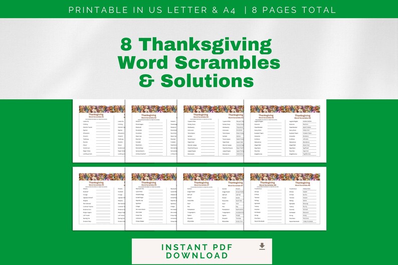 Thanksgiving Printable PDF Word Scramble Puzzle, Instant Download for ...