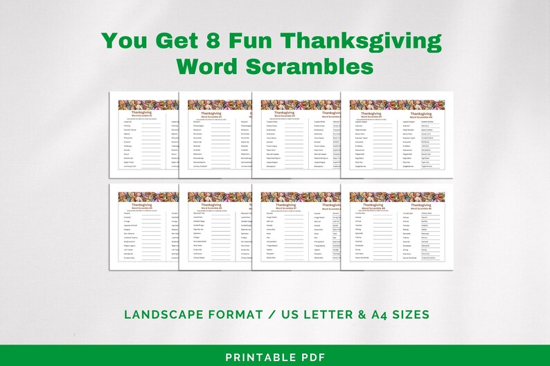 Thanksgiving Printable PDF Word Scramble Puzzle, Instant Download for ...