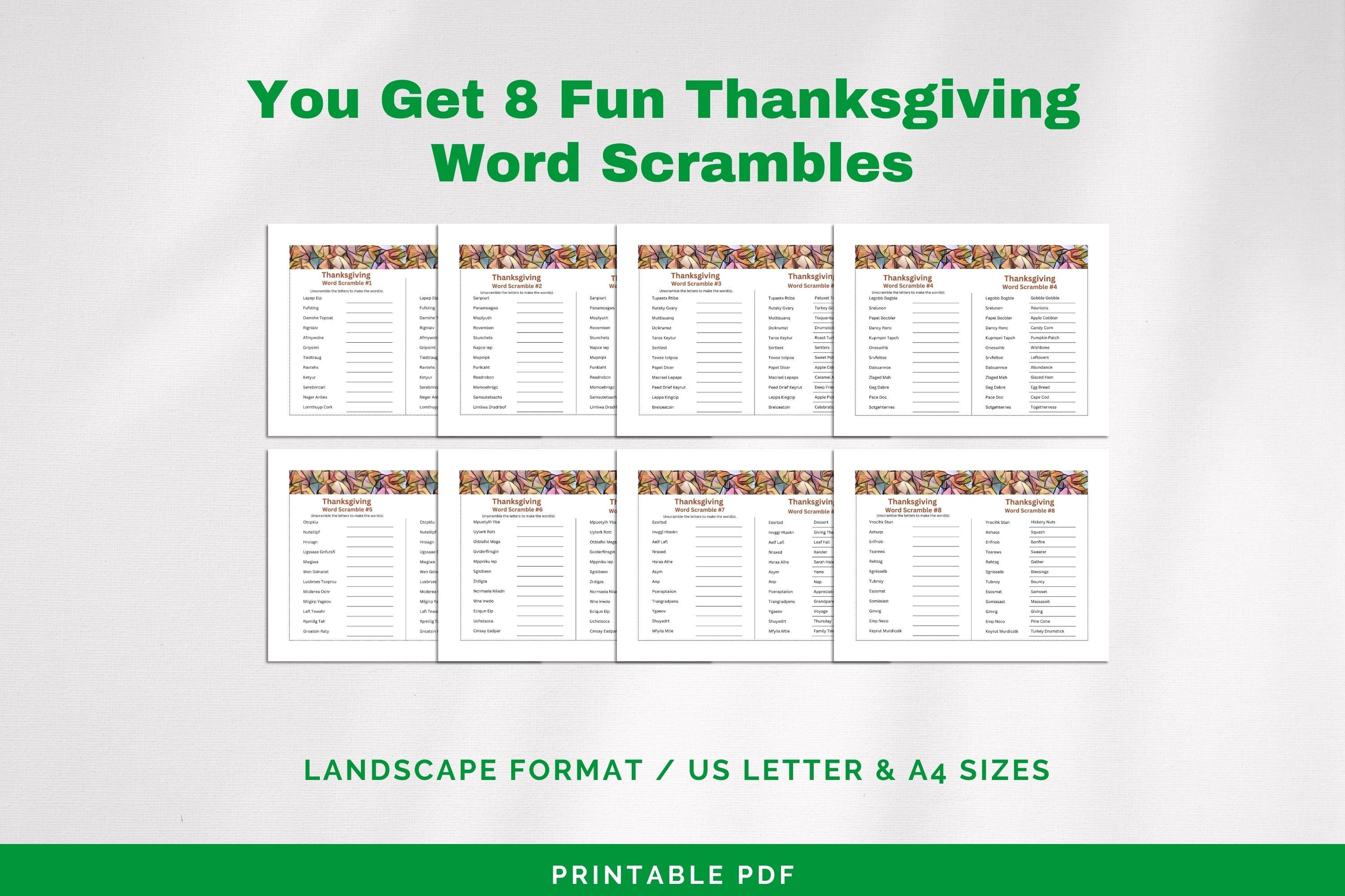 Thanksgiving Printable PDF Word Scramble Puzzle, Instant Download for ...