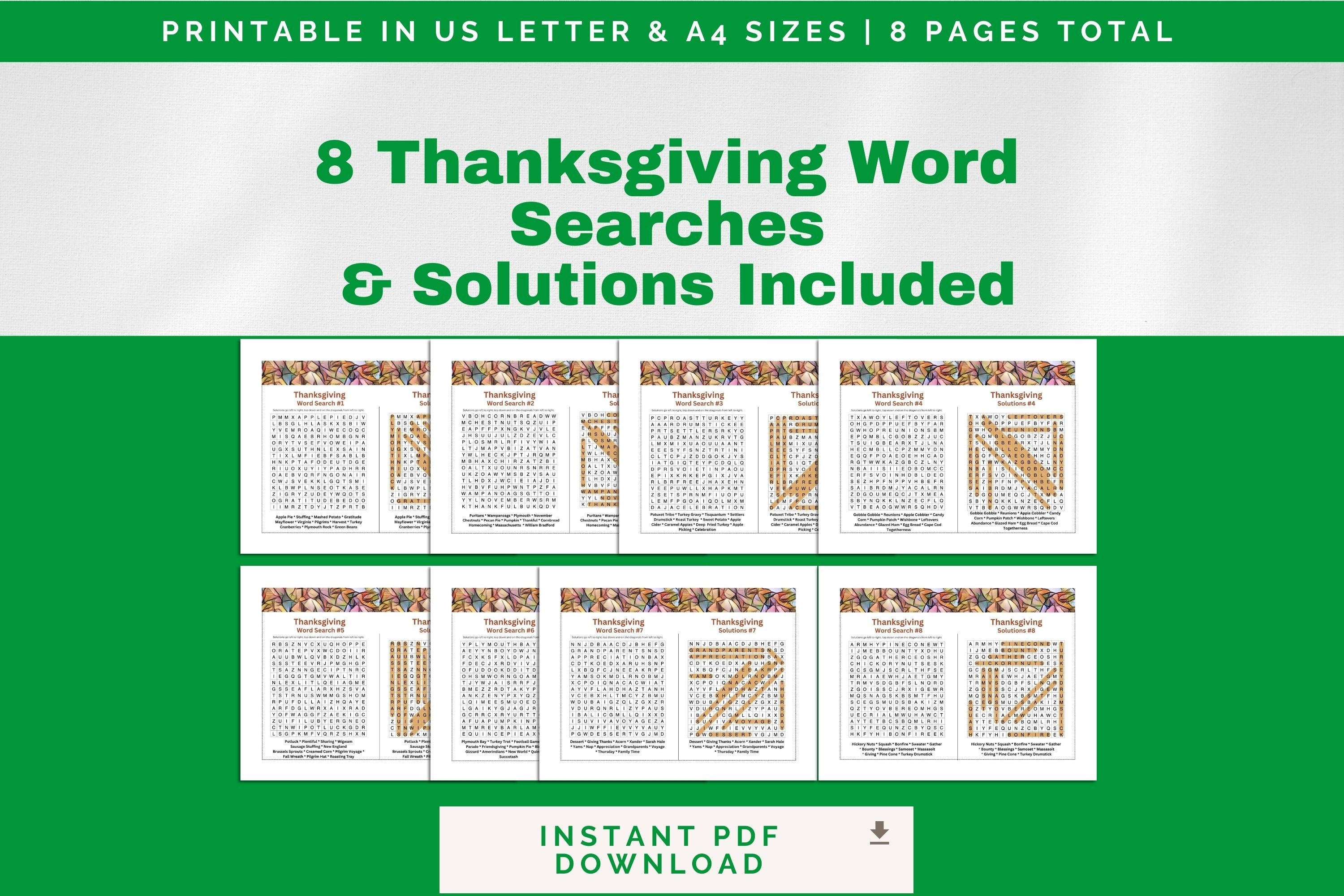 Thanksgiving Game, Printable PDF Word Search, Instant Download for ...