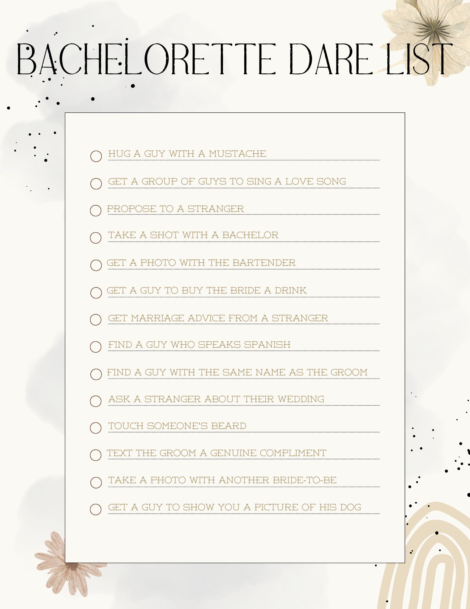 Bachelorette Dare List for a Fun Night Out With the Girls - Etsy