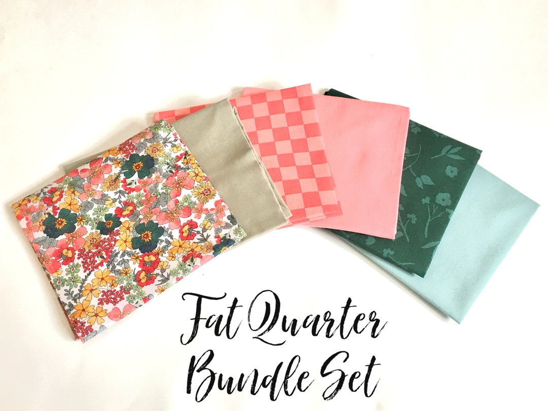 Floral Fat Quarters Coral Fat Quarters Green Fat Quarters Fat Quarter Bundle Set Set of 6 Floral ...