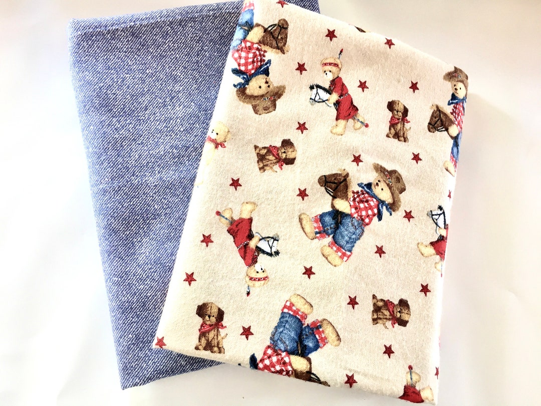 Western Bear Flannel Fabric Blue Fabric Cotton Fabric Nursery Flannel ...
