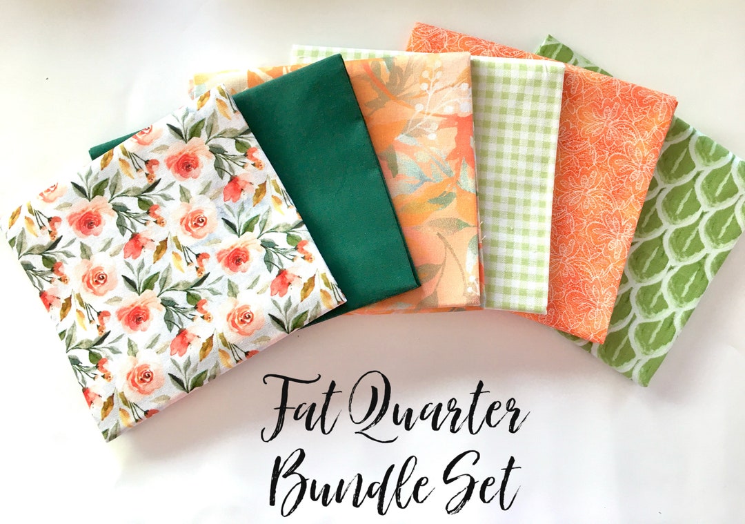 Floral Fat Quarters | Coral and Orange Fat Quarters | Green Fat Quarters | Set of 6 | Floral ...