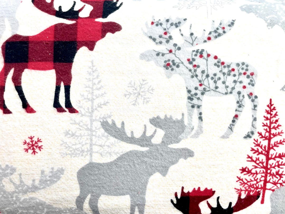 Flannel Fabric | Red & Black Check Moose Flannel Fabric | Moose Flannel ...