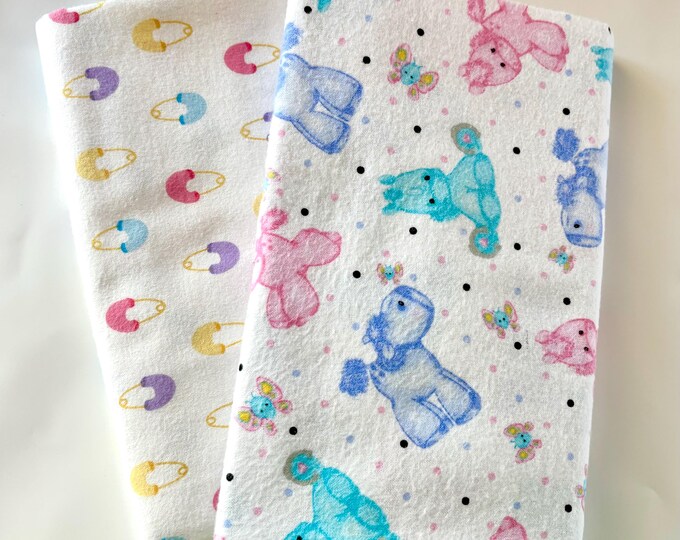Nursery Pony Flannel Fabric | Diaper Pin Nursery Fabric | Cotton Fabric ...
