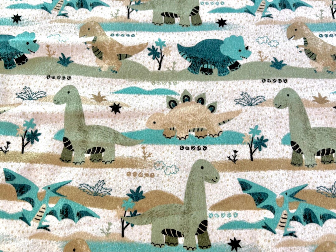 Dinosaur Cotton Flannel Fabric | Blue and Green, Sold by the Yard - Etsy