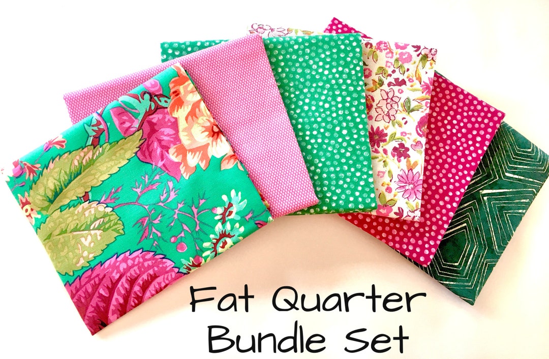 Floral Fat Quarters | Pink Floral Fabric | Green Fat Quarter | Green ...