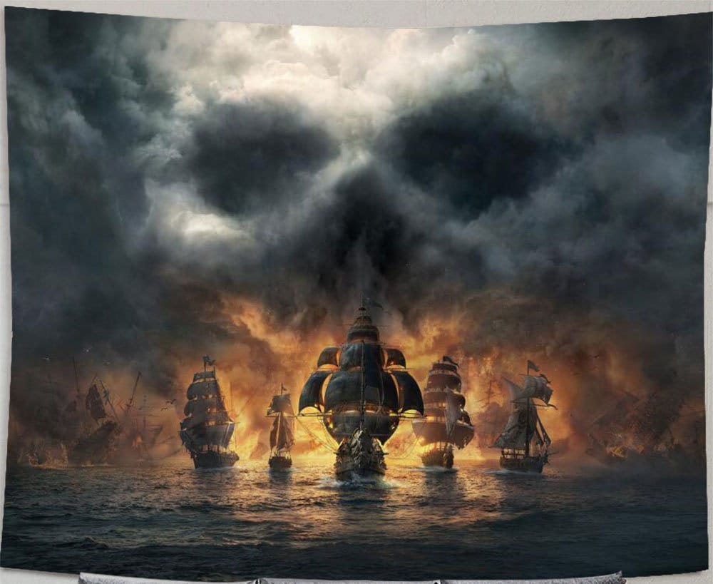 Viking Tapestries Valhalla Dark Gloomy Ship Demon Doom Axe Symbol Raven ...