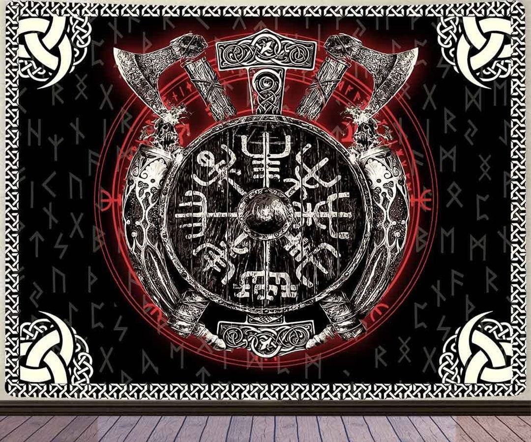 Viking Tapestries Valhalla Dark Gloomy Ship Demon Doom Axe Symbol Raven ...