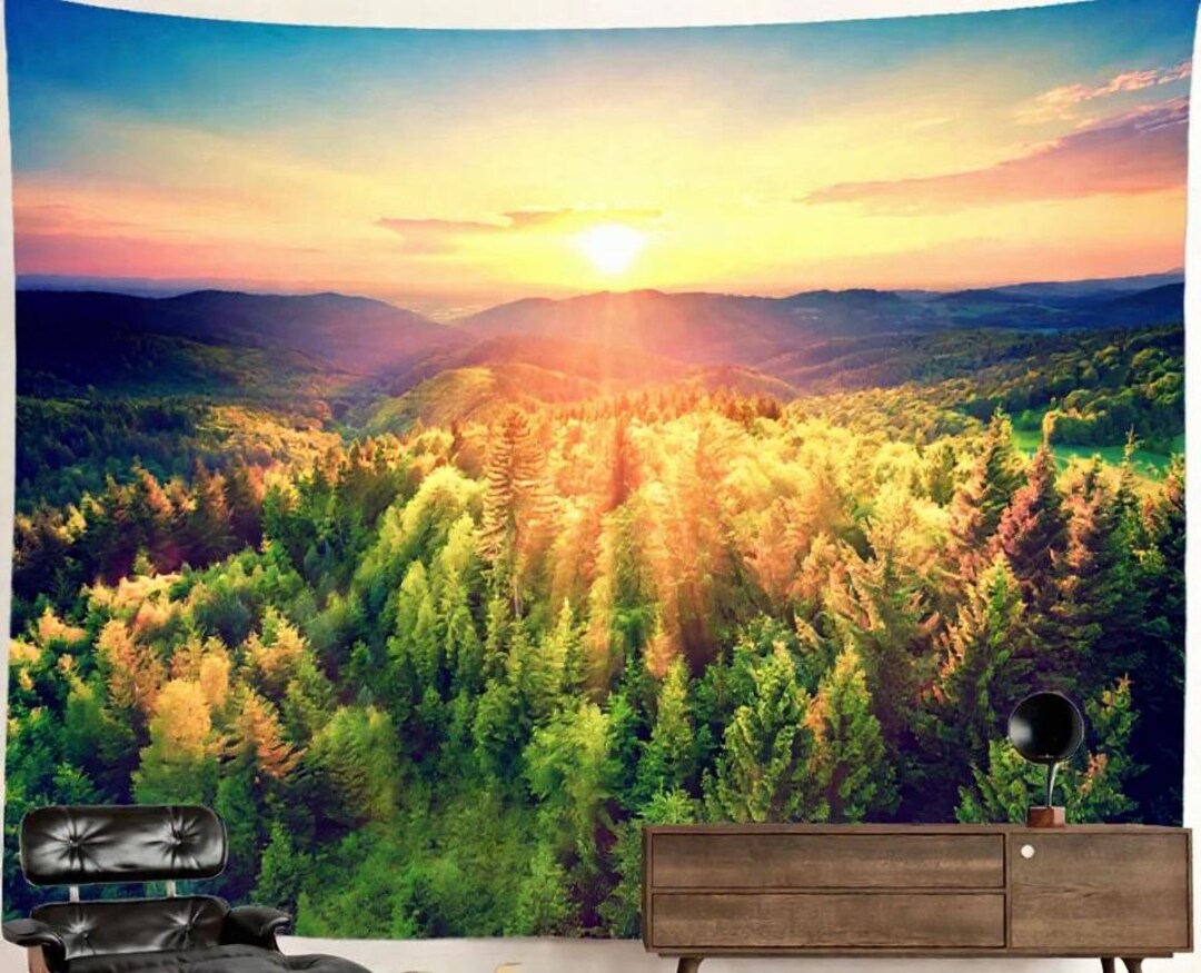 Forest Valley Tapestry Boho Nature Sunny Foggy Mystical Therapeutic ...