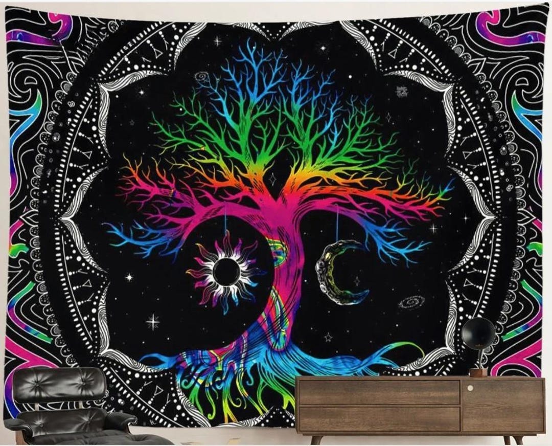 Psychedelic Tree of Life Tapestry Trippy Rainbow Mandala Sun Moon ...