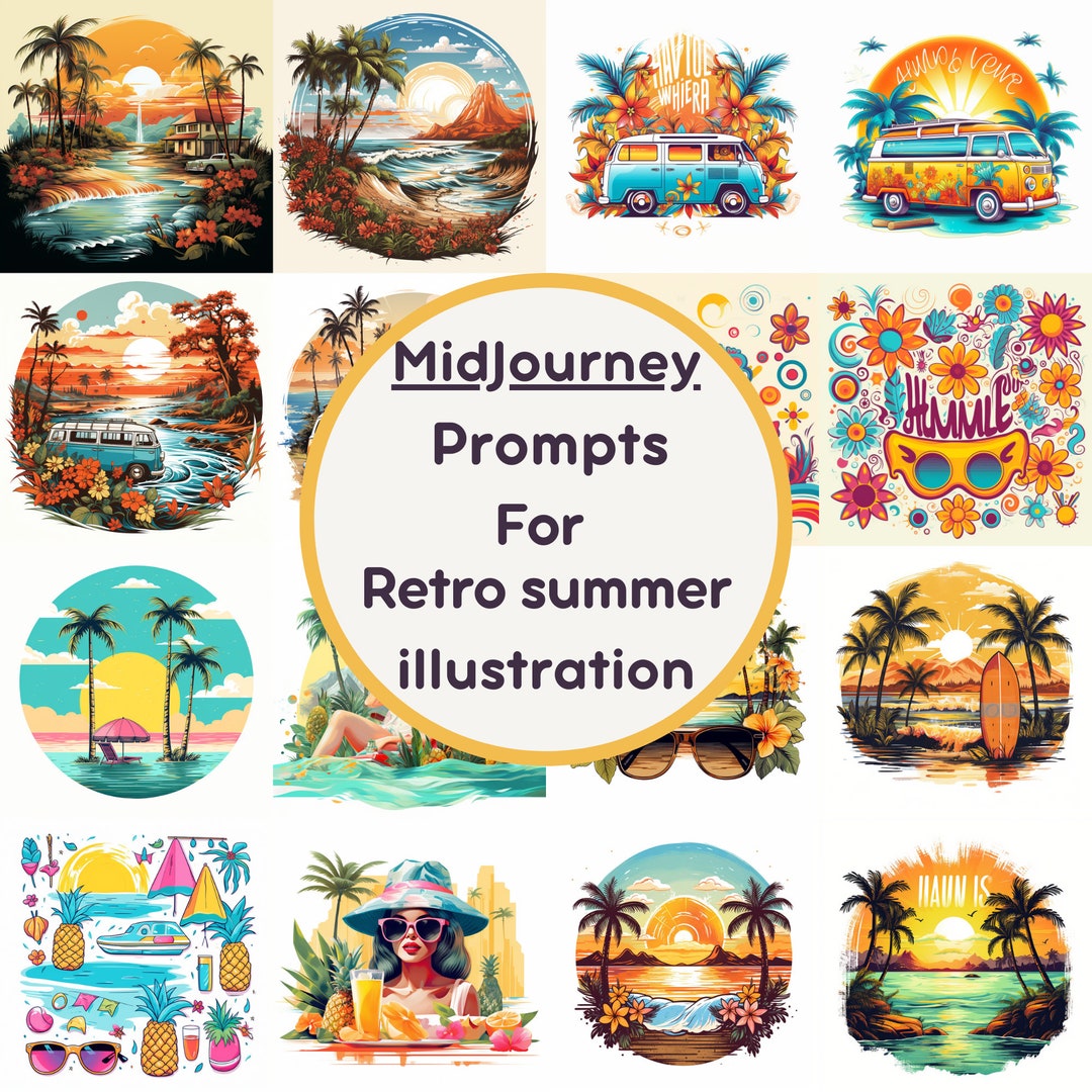 Illustration Inspiration! Midjourney Prompts for Retro Summer T-shirt ...