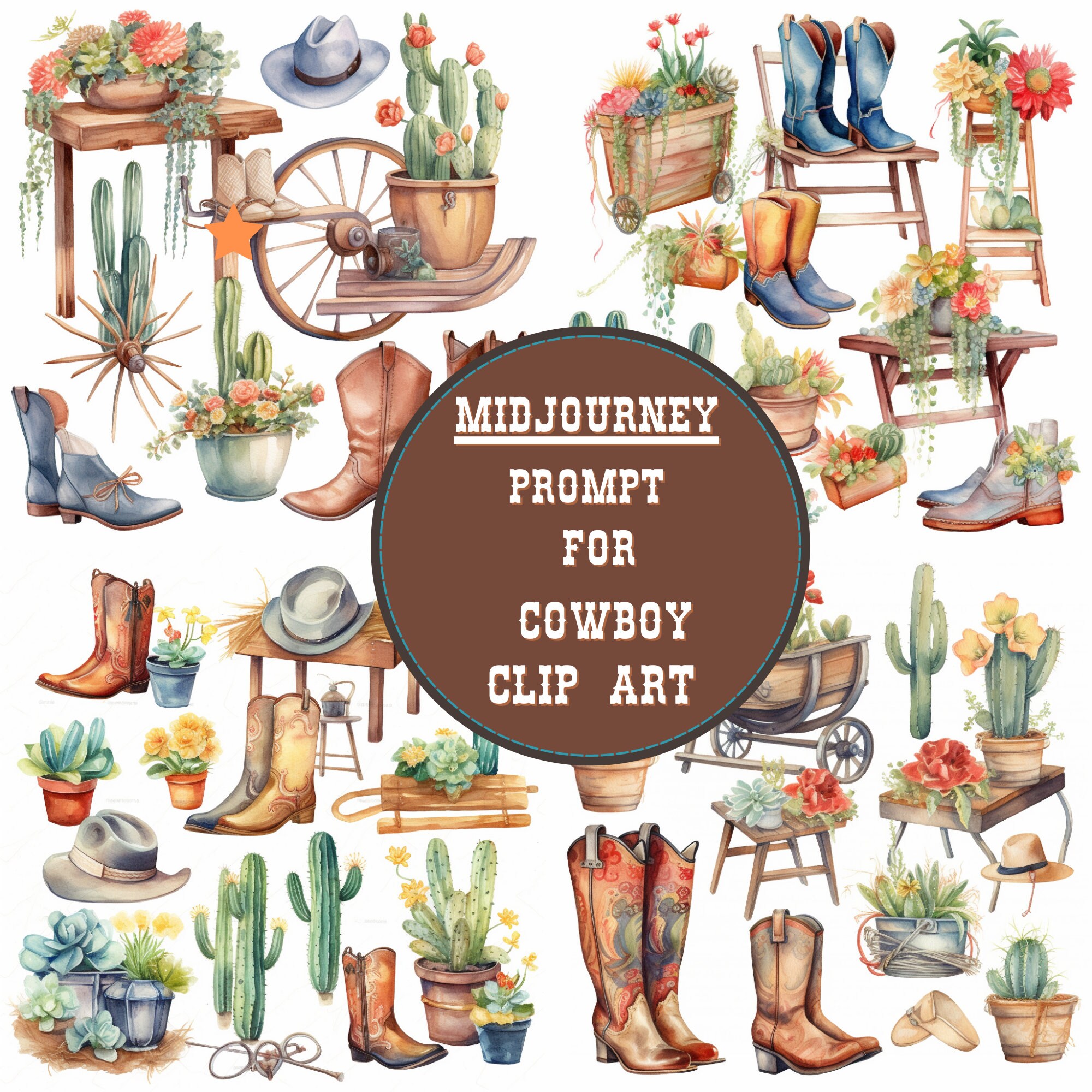 Midjourney Prompt for Cowboy Clip Art Midjourney Watercolour - Etsy