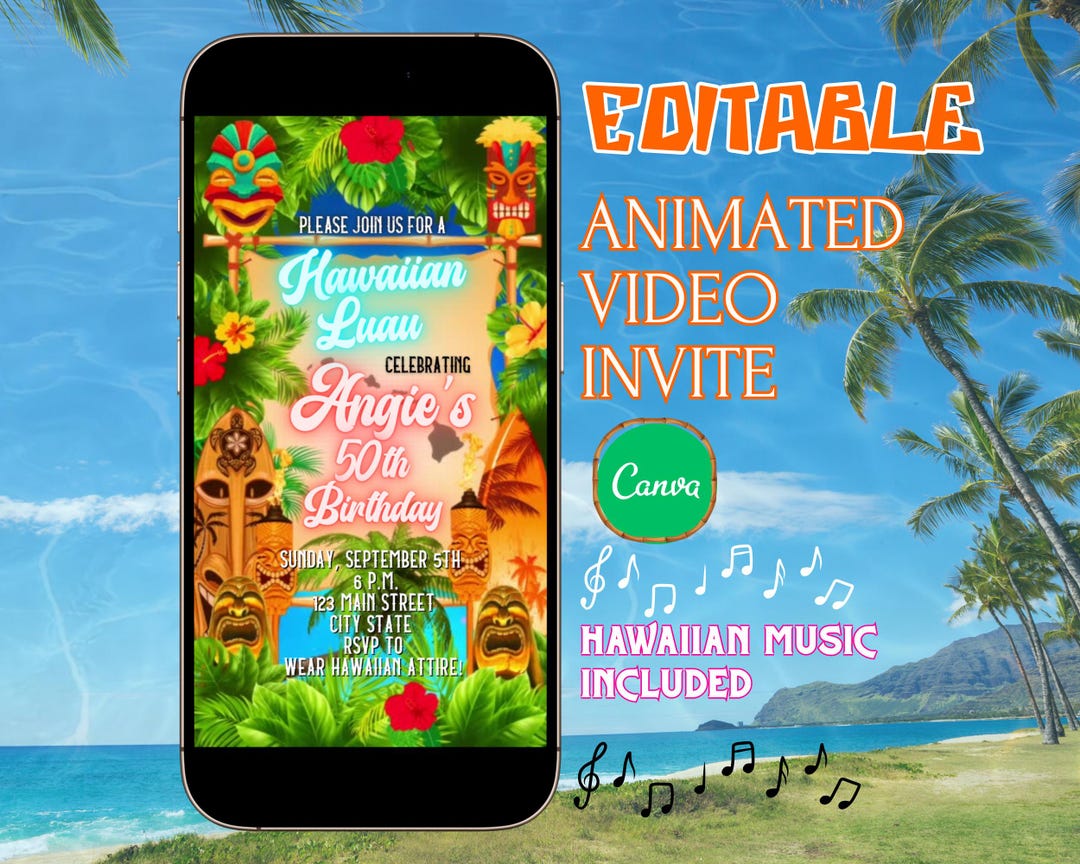 Hawaiian Luau Video Invitation, Tropical Luau Birthday Animated Invite ...