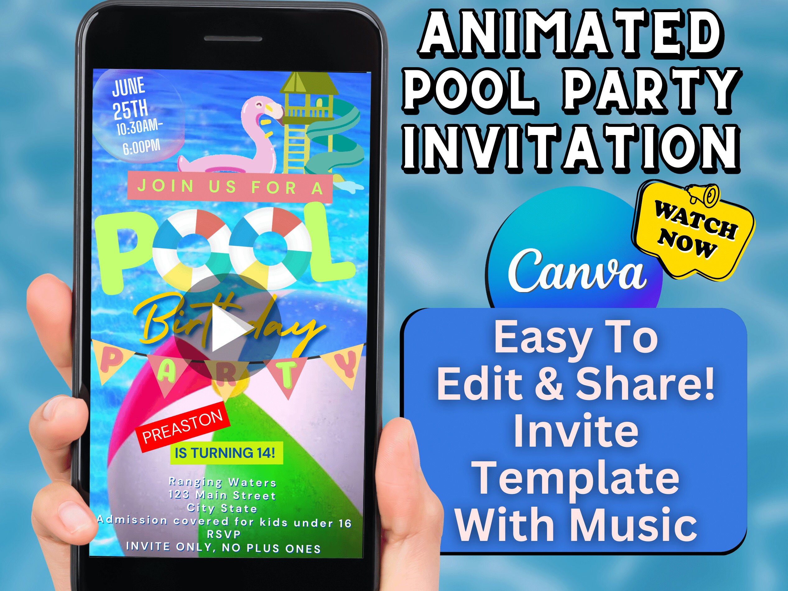 Pool Party Video Invitation Summer Party Video Invite Canva - Etsy