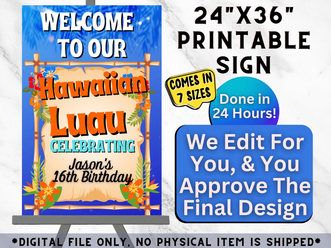 Luau Welcome Sign, Welcome Poster for Hawaiian Party, Hawaii Sign ...