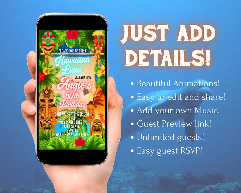 Hawaiian Luau Video Invitation, Tropical Luau Birthday Animated Invite ...