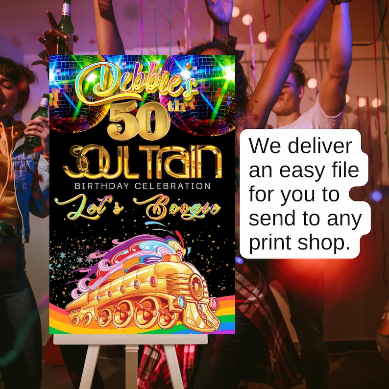 Soul Train Disco Welcome Sign, Boogie Nights Printable Party Sign ...