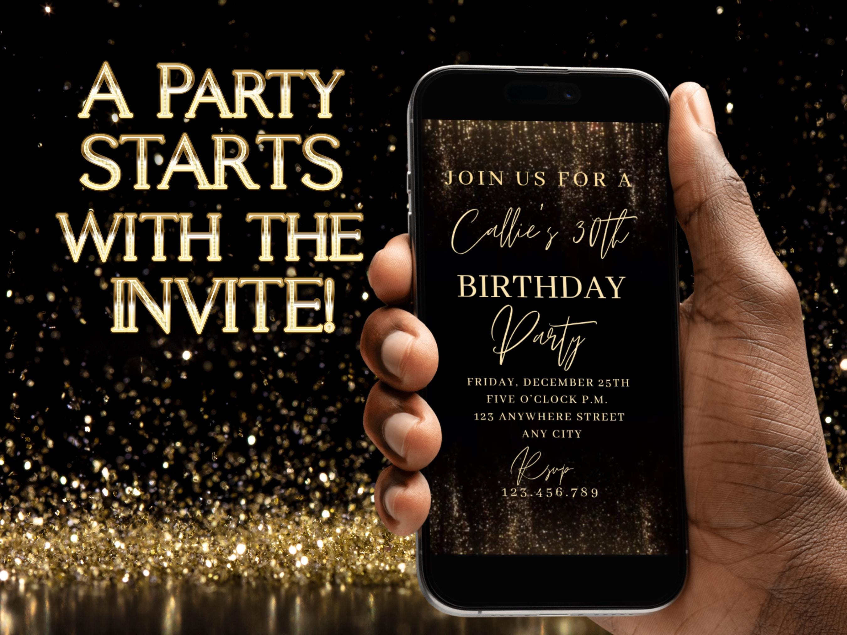 Gold Glitter Sparkle Video Invitation Editable Luxe Party Evite Glam ...