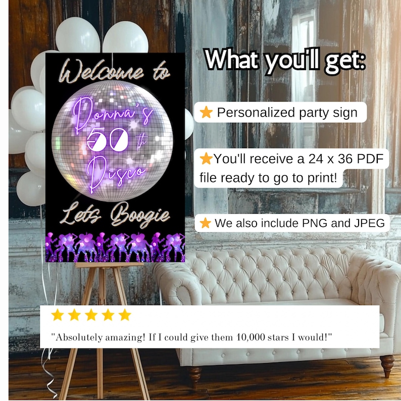 Disco Welcome Party Sign Retro Personalized Disco Ball Birthday Party ...