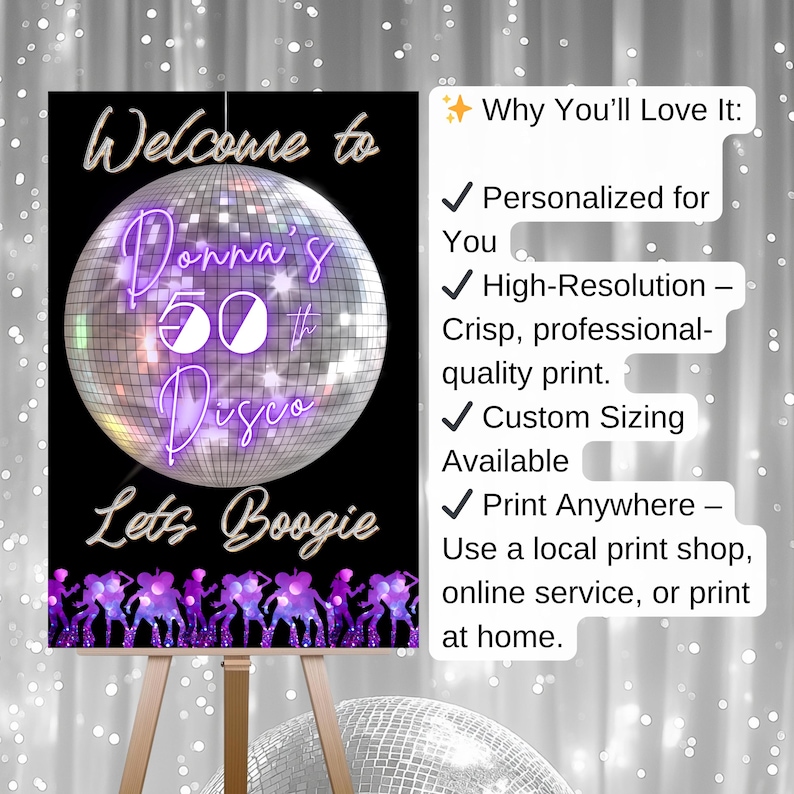 Disco Welcome Party Sign Retro Personalized Disco Ball Birthday Party ...