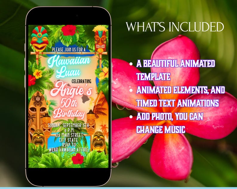 Hawaiian Luau Video Invitation, Tropical Luau Birthday Animated Invite ...