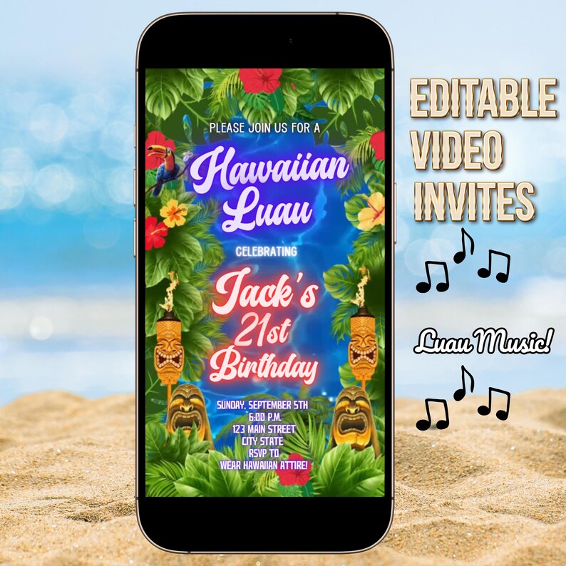 Luau Pool Invite Editable Template Tropical Tiki Party Bash Summer Pool ...
