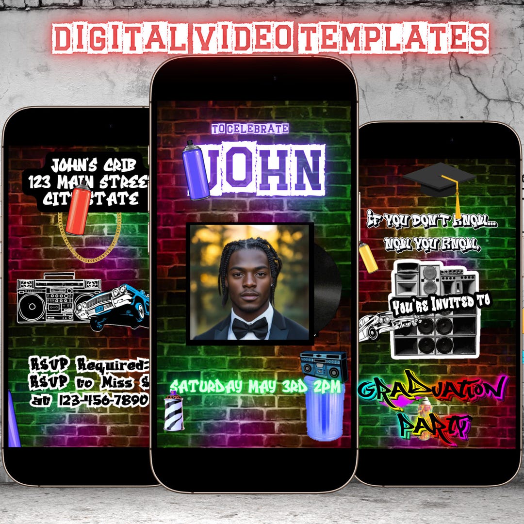 Hip Hop Graduation Video Invite | Graffiti Urban Party Evite | Editable ...