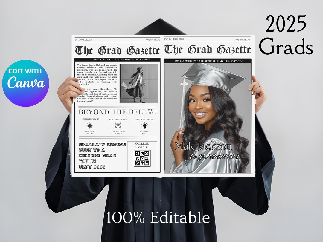 Graduation Newspaper Template With Photo 2025 Grad Newspaper Template ...