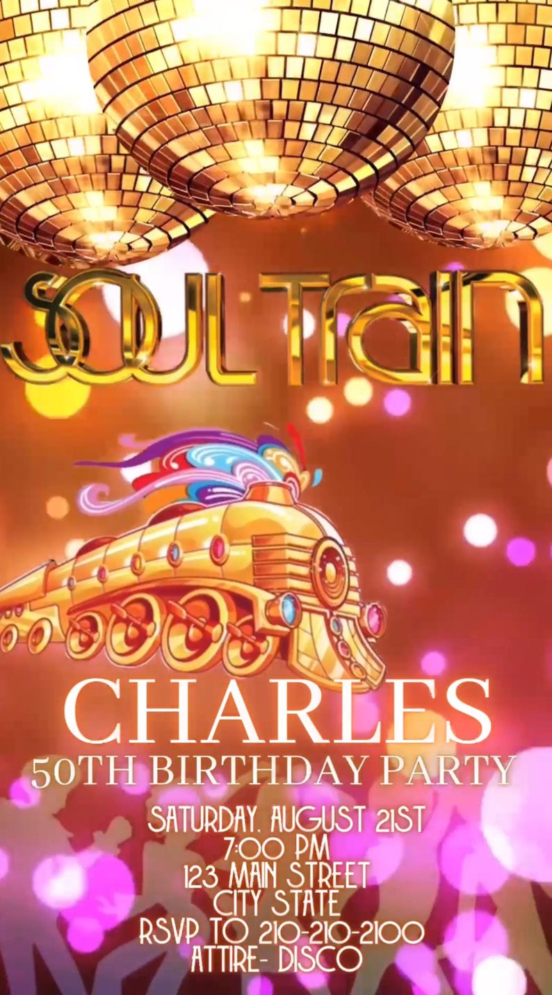 Soul Train Vídeo Invitation Editable Animated Disco Ball Evite Canva ...
