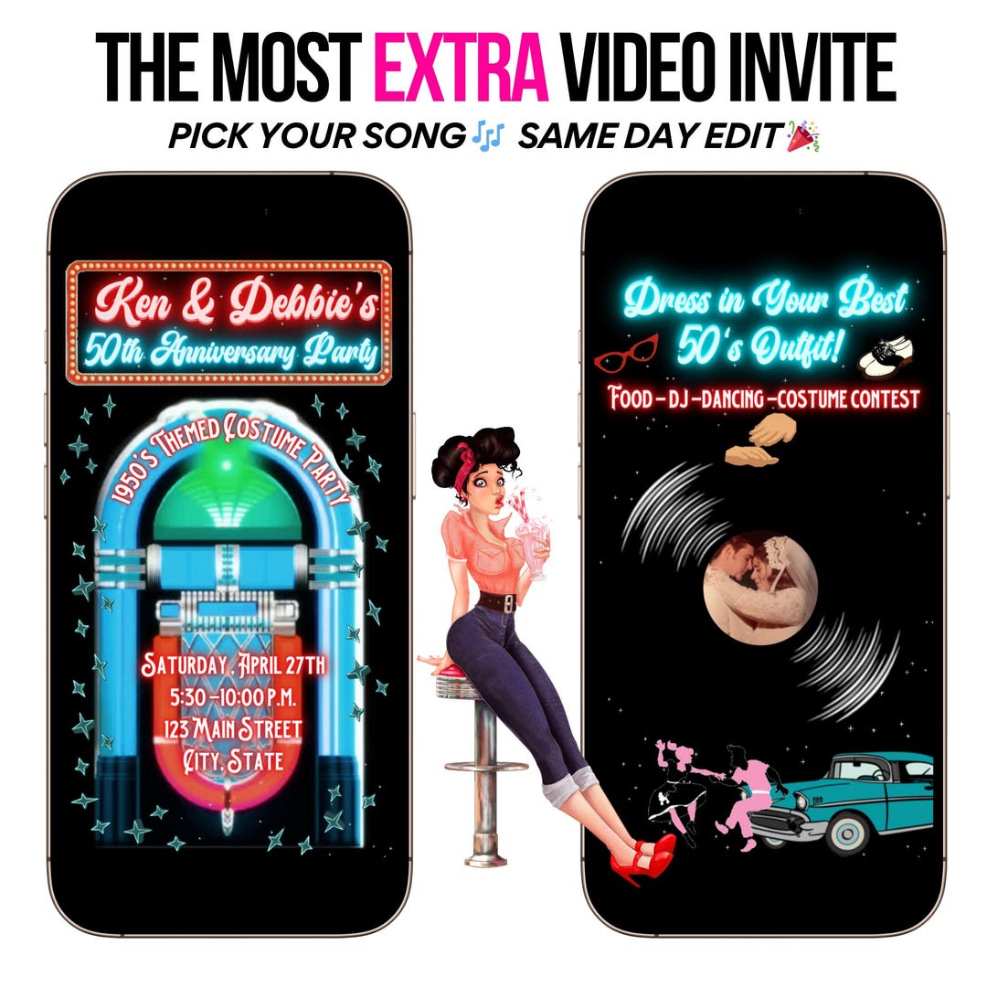 Rockabilly Video Invitation Personalized 1950s Invitation Animated ...