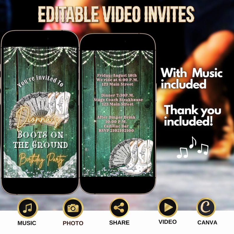 Boots on the Ground Birthday Video Invitation Editable Template Boots ...