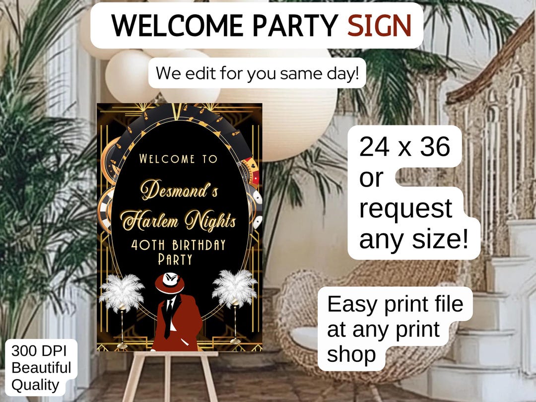 Harlem Nights Welcome Sign, Great Gatsby Welcome Sign, 1920s Speakeasy ...