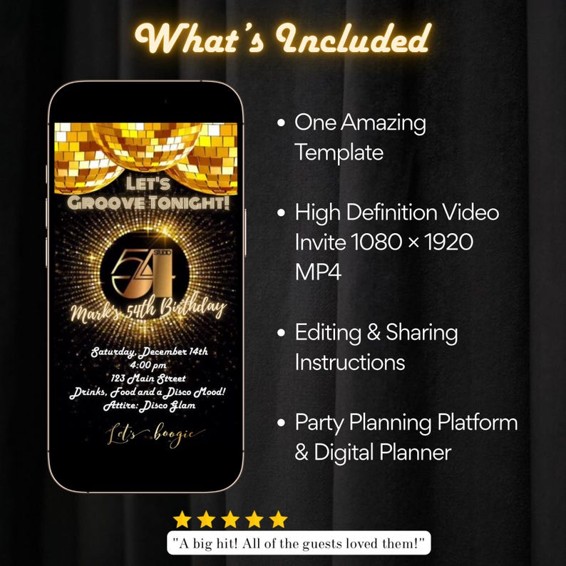 Studio 54 Video Invite Editable Disco Party Animated Evite Canva ...