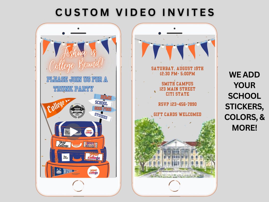 College Send off Video Invite Customized Graduate Trunk Party Custom ...