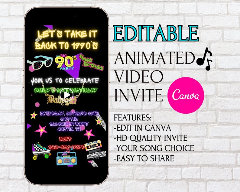 90s Throwback Video Invitation: Animated Birthday Evite (MP4) - Etsy
