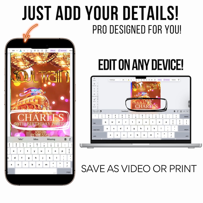 Soul Train Vídeo Invitation Editable Animated Disco Ball Evite Canva ...