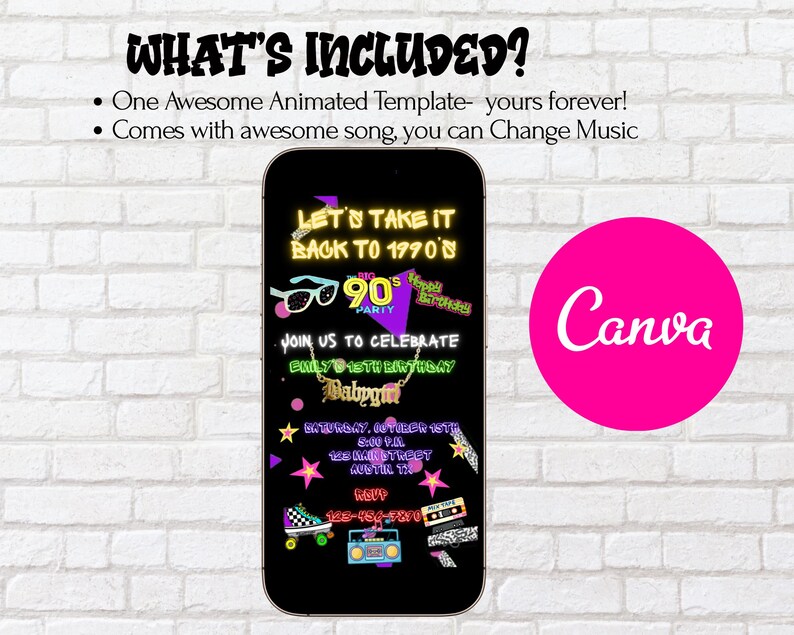 90s Throwback Video Invitation: Animated Birthday Evite (MP4) - Etsy