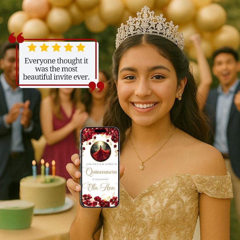 Red Quinceañera Video Invitation, Elegant Red Roses Sweet 15 16 Evite ...