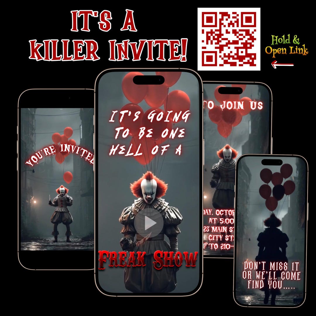 Scary Clown Halloween Video Invitation Editable Horror Clown Evite ...