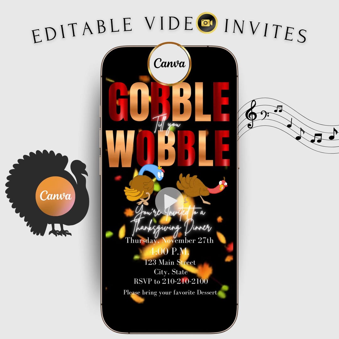 Thanksgiving Video Invite, Gobble Till You Wobble Turkey Evite, Funny ...
