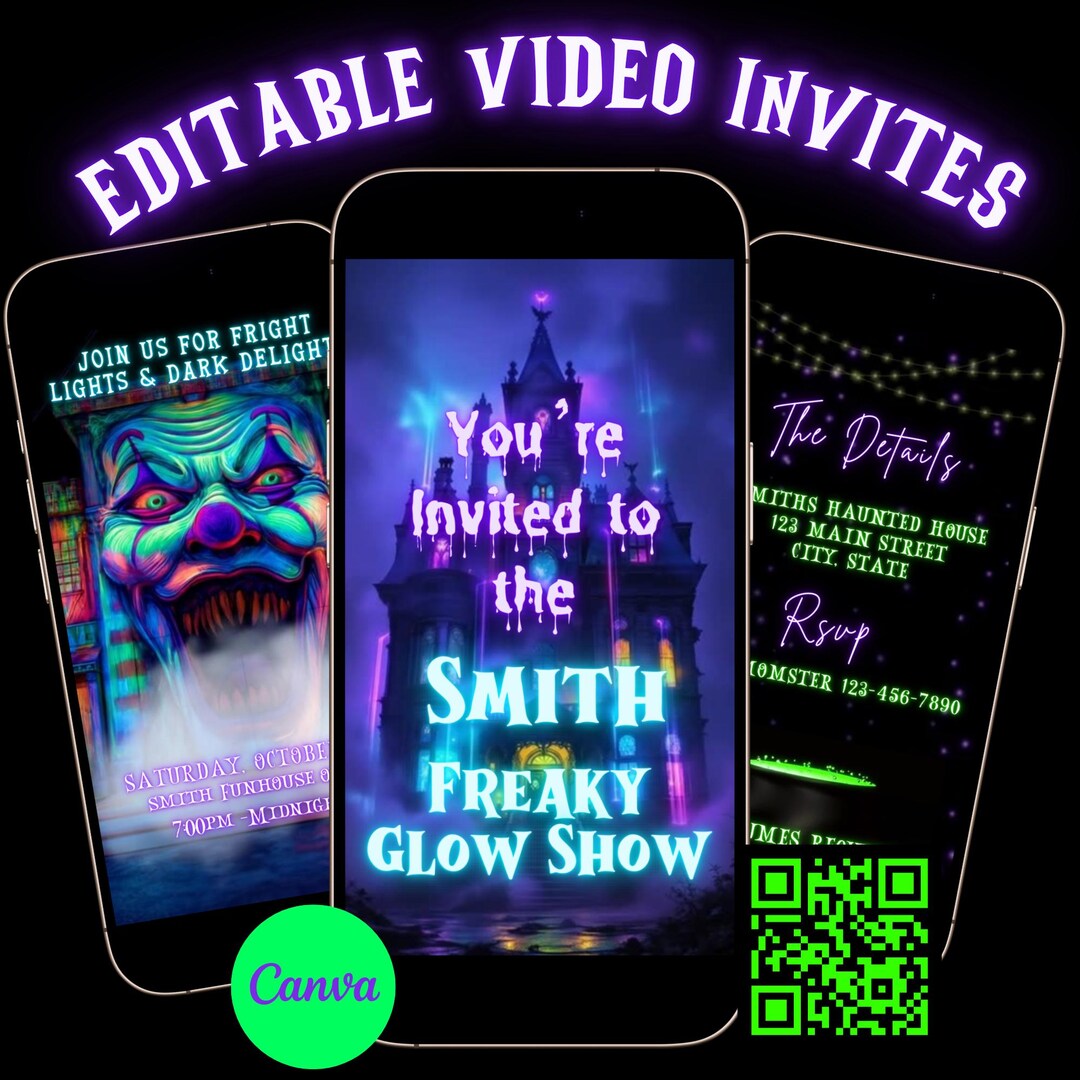 Neon Haunted House Halloween Video Invitation: Animated Costume Party ...